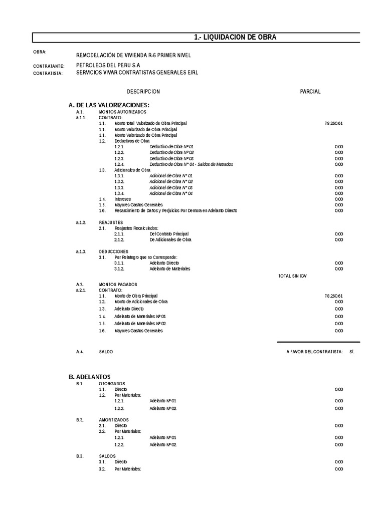 Liquidacion de Obra Revisada Xls - xls2 | PDF
