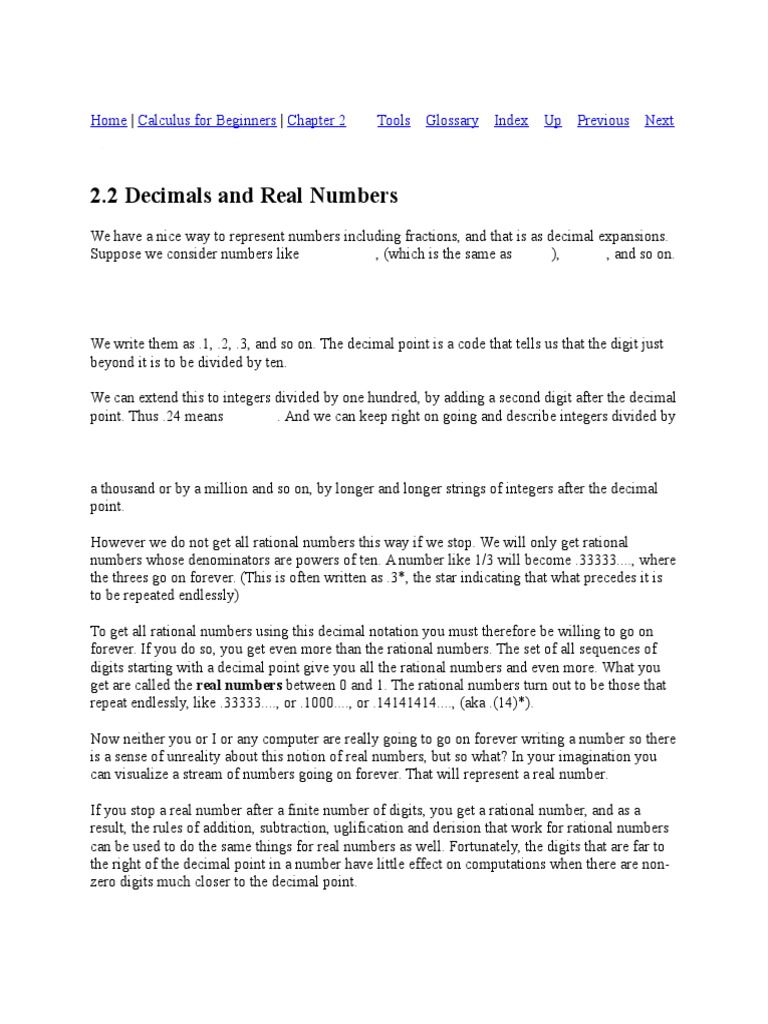 2.2 Decimals and Real Numbers: Home Calculus For Beginners Tools ...