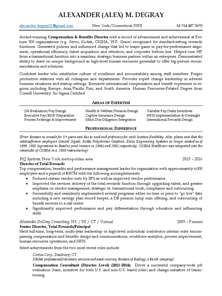 VP Director Compensation Benefits in New York City Resume Alexander ...