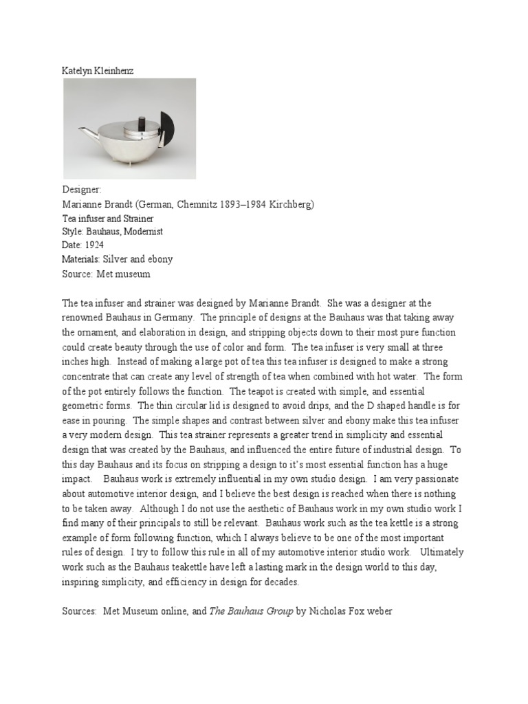 Bauhaus Tea Infuser by Marianne Brandt | PDF | Art
