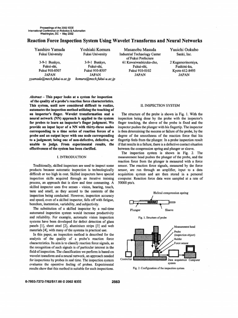 Reaction Force Inspection System Using Wavelet Transforms And Neural Networks Download Free 3151