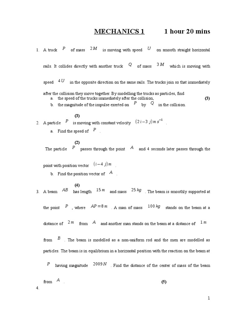 MECHANICS 1 1 Hour 20 Mins PDF Acceleration Force