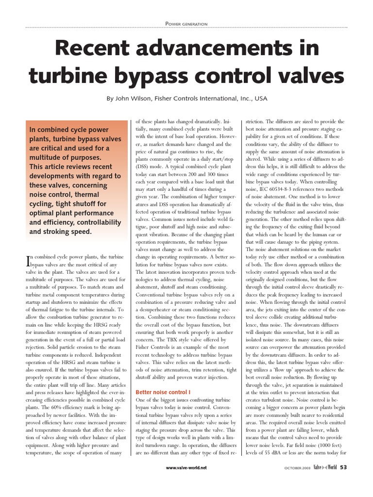 Recent Advances Turbine Bypass | PDF | Valve | Jet Engine