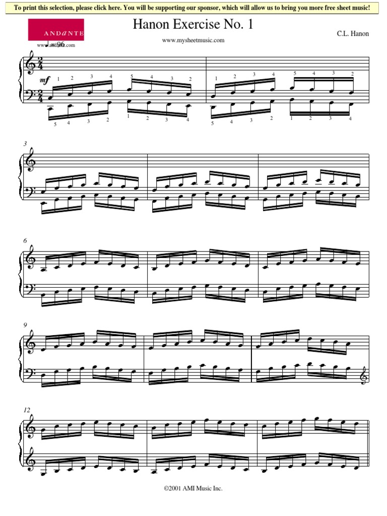 Hanon Exercise No. 1 | PDF | Performing Arts | Leisure