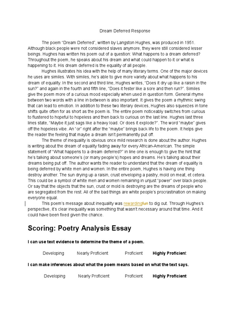 Analysis of Langston Hughes' "Dream Deferred" | PDF | Poetry