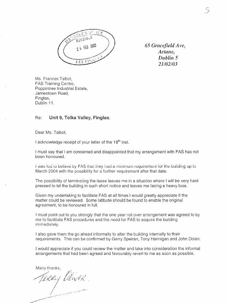 FAS Lease Agreement Concerns Letter | PDF