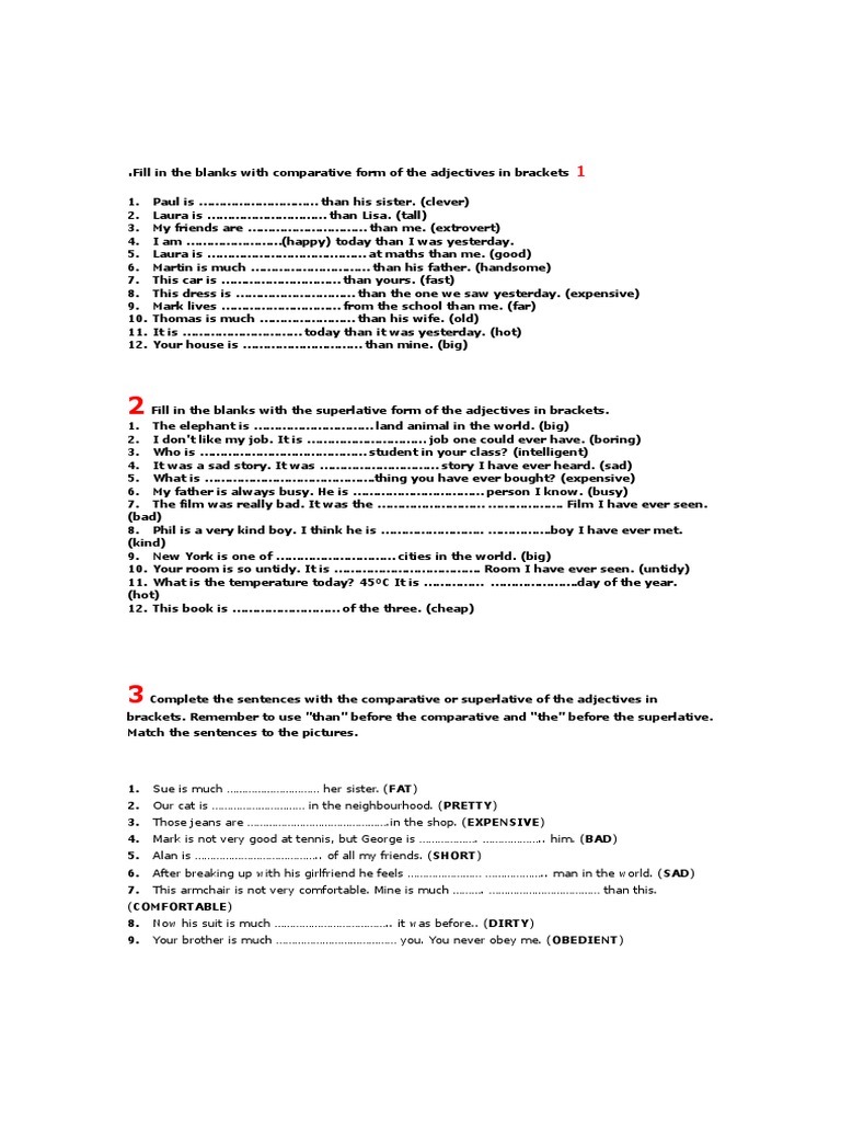 Comparative and Superlative Adjectives Fill-in | PDF | Grammar ...