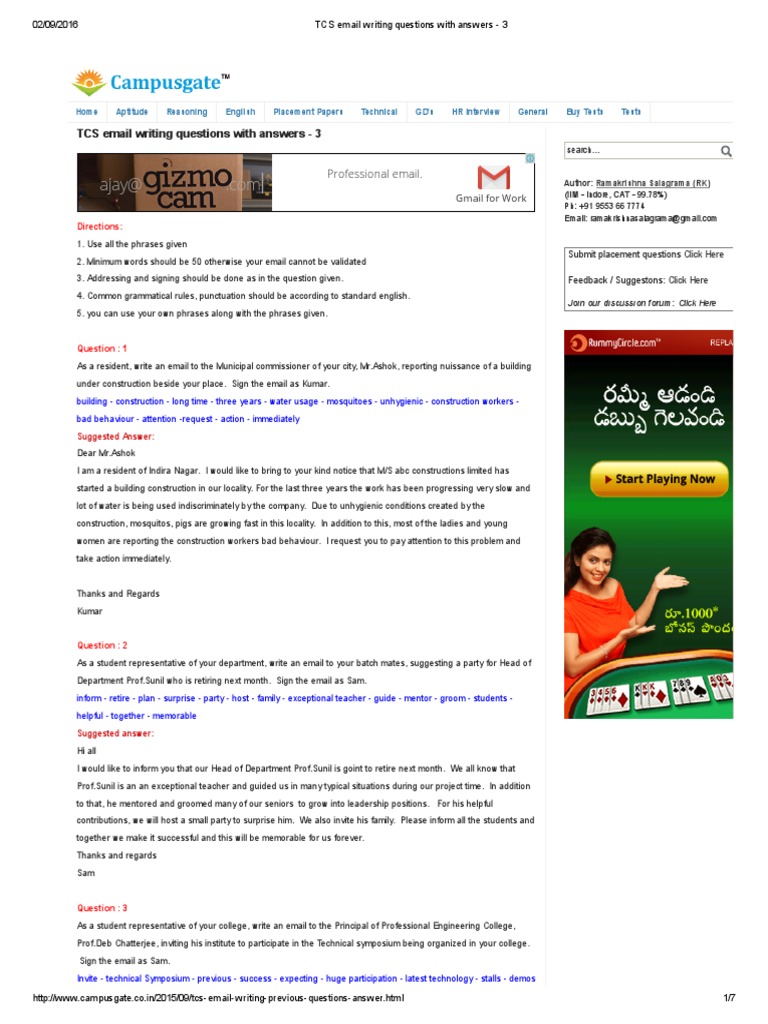 TCS Email Writing Questions With Answers - 3 | PDF | Question | Mentorship