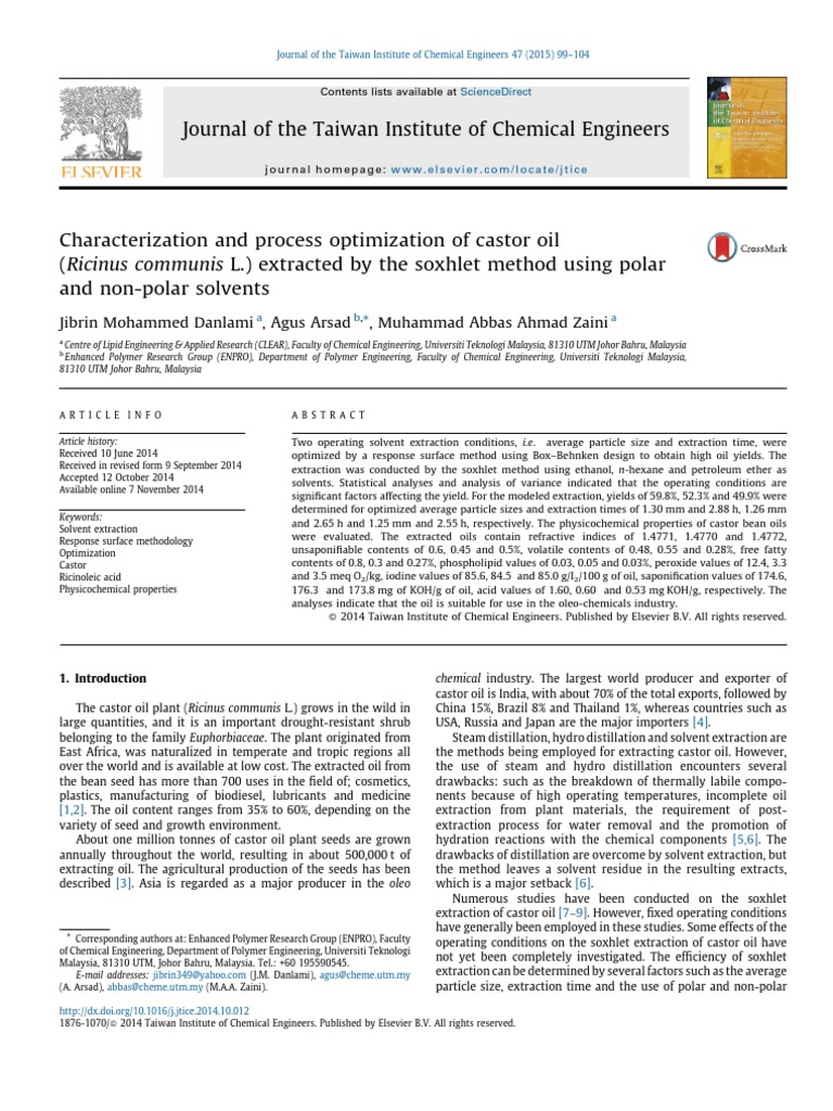 Aaa - Characterization and Process Optimization of Castor Oil PDF | PDF ...