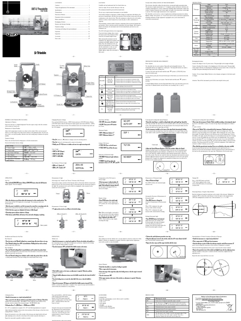 DET-2 Theodolite: User Guide | PDF | Battery (Electricity) | Tripod ...