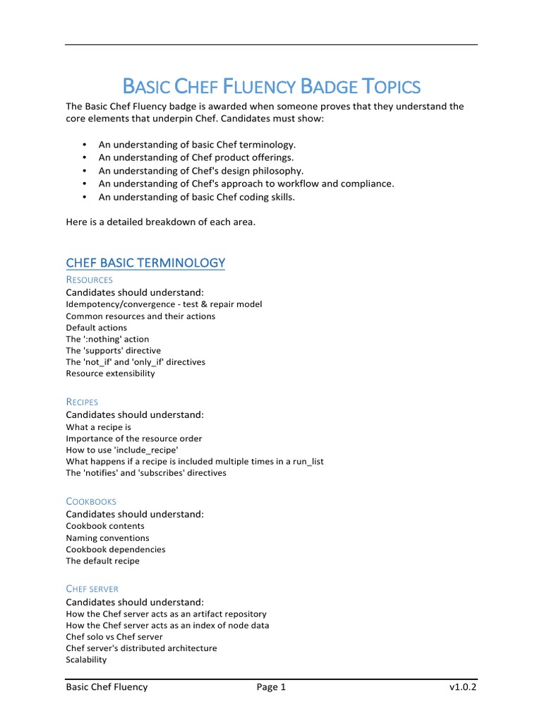 Basic Chef Fluency Badge Scope | PDF | Software Development | Information Technology Management