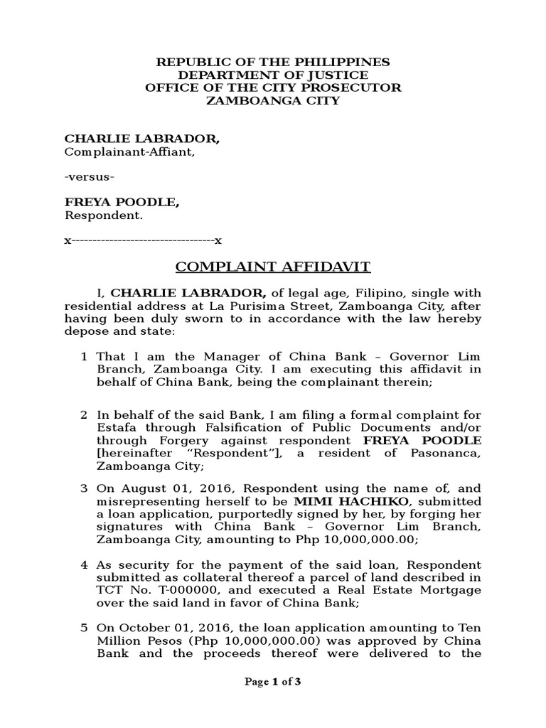 Complaint Affidavit | Common Law | Government