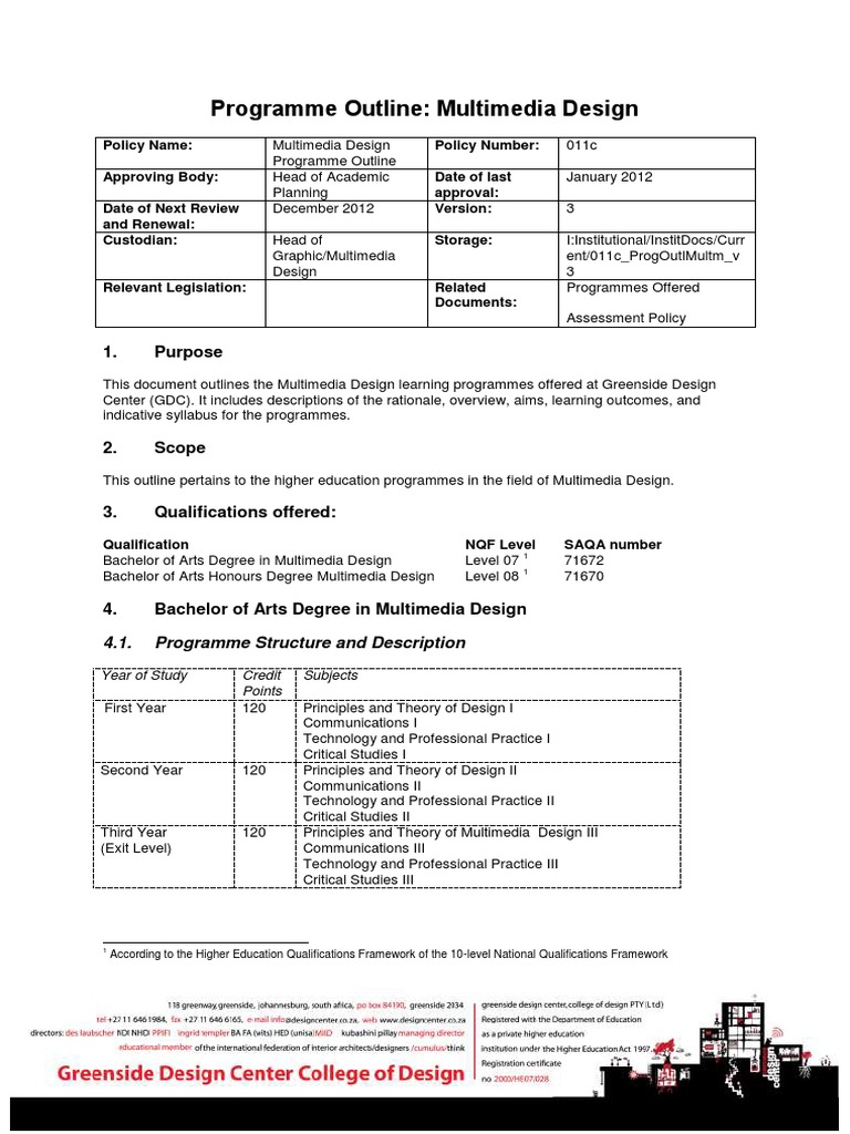 Programme Outline: Multimedia Design: Purpose 1 | Download Free PDF ...
