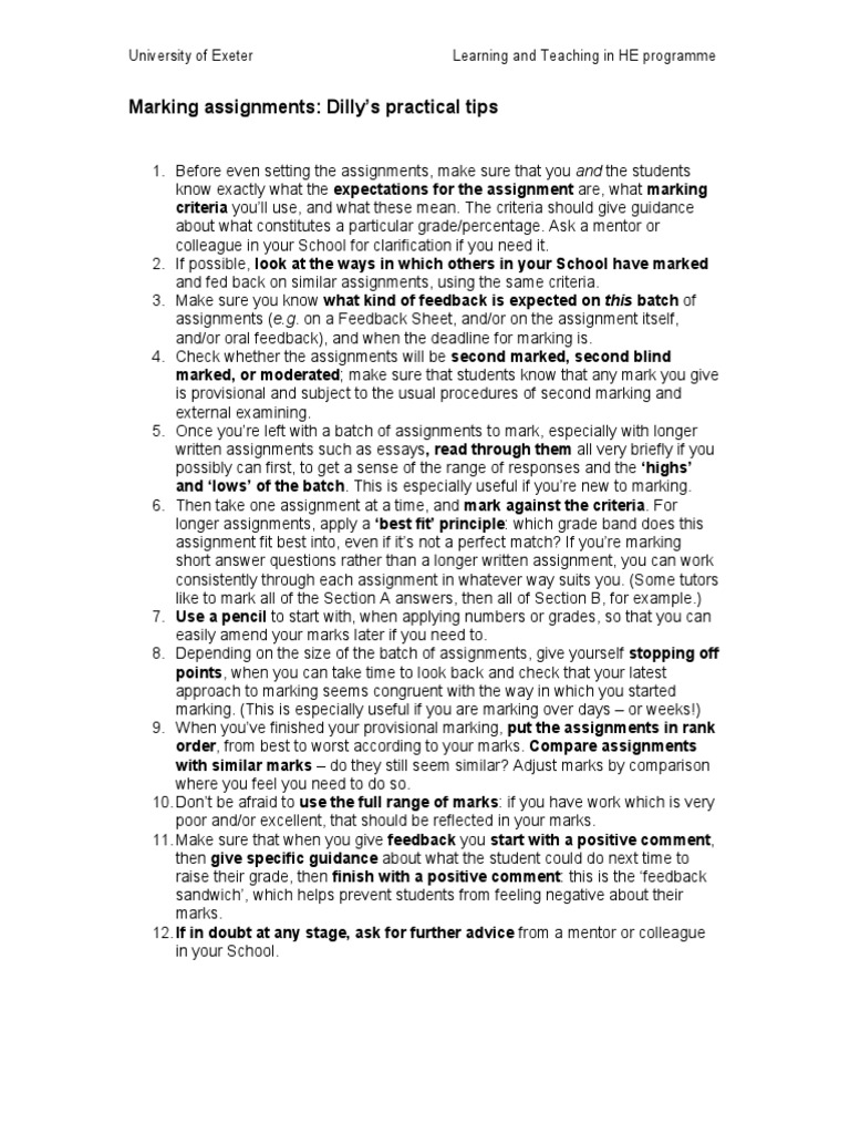 Tips For Marking Assignments | PDF | Pedagogy | Cognition
