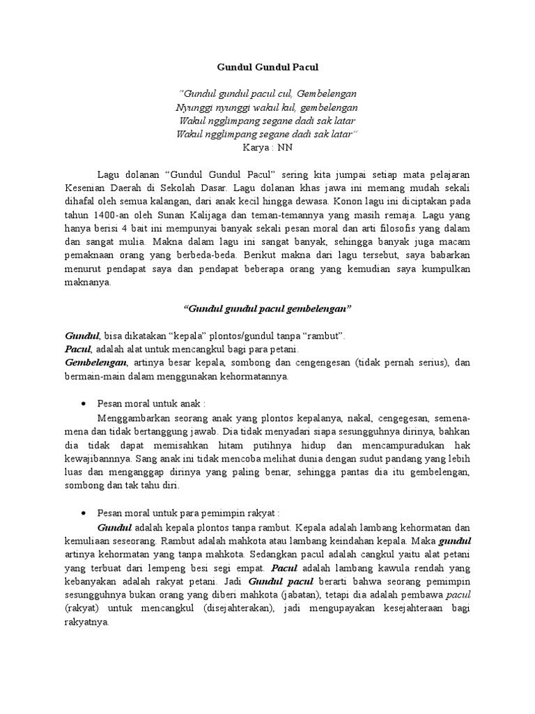 Pesan Moral dalam Gundul Gundul Pacul | PDF