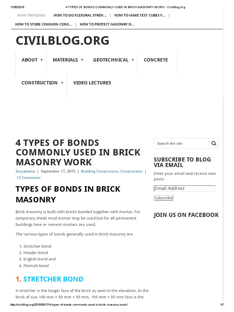 4 Types of Bonds Commonly Used in Brick Masonry Work - Civilblog | PDF ...