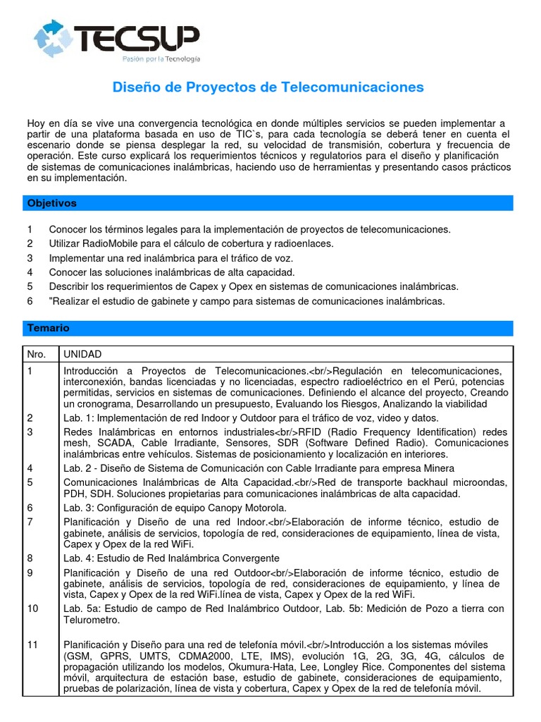 Diseño de Proyectos de Telecomunicaciones | PDF | Tecnología