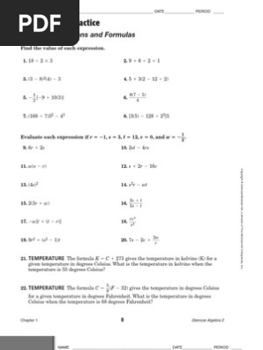Glencoe Algebra 2 Worksheet Answers