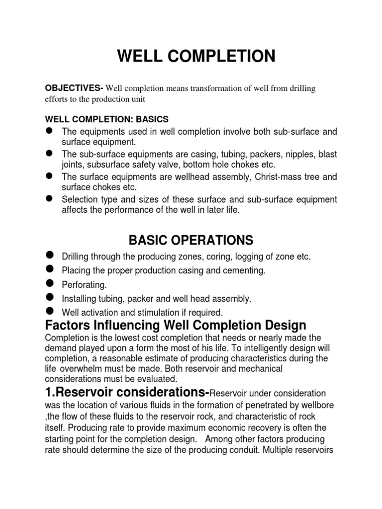 Well Completion | PDF | Casing (Borehole) | Oil Well