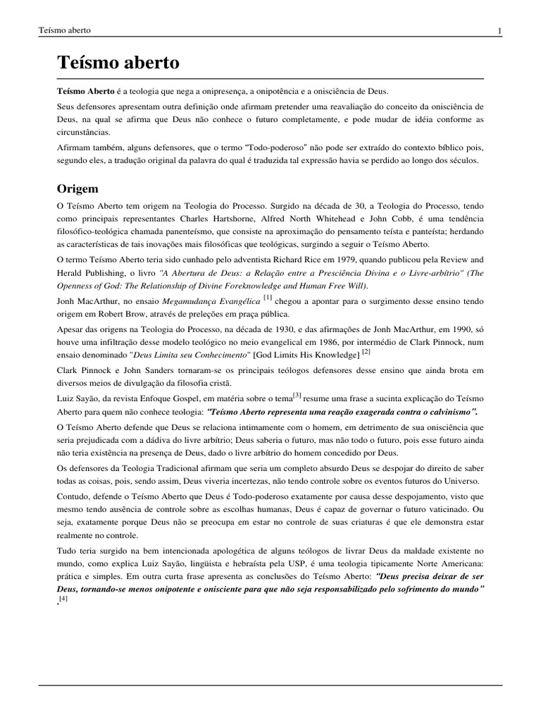 O Que É Teismo Aberto | PDF | Livre arbítrio | Deus