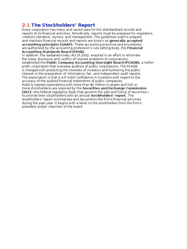 The Stockholders' Report | PDF