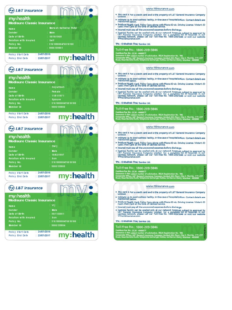 Medisure Classic Insurance: Policy Start Date Policy End Date | PDF ...