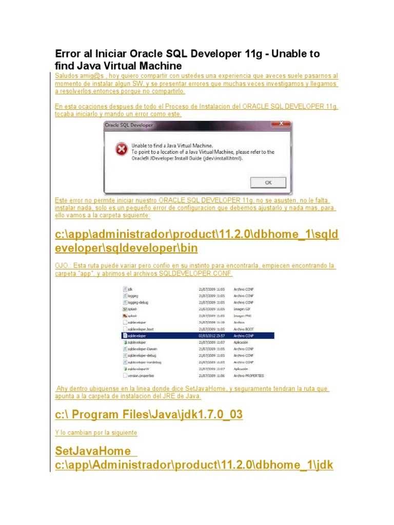 Error Al Iniciar Oracle Sql Developer 11g Oracle Corporation Java Lenguaje De Programación 