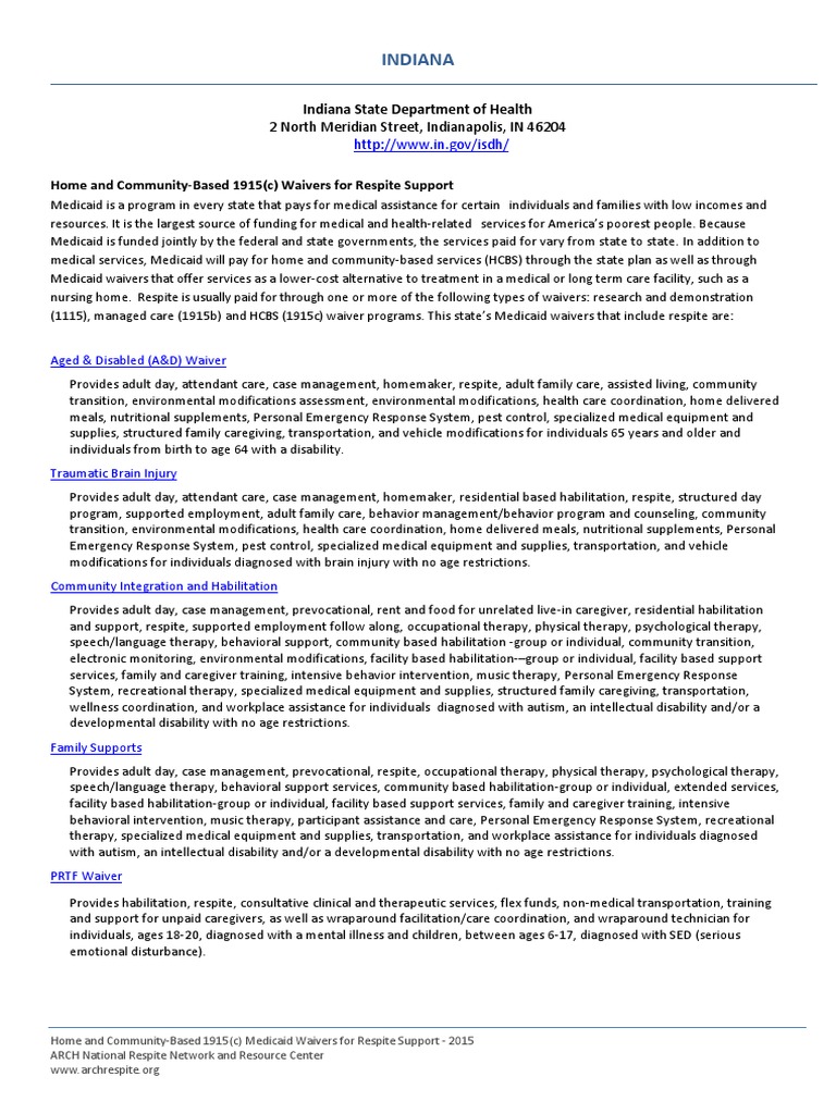 Indiana Medicaid Waivers for Respite Care | PDF | Caregiver | Nursing ...
