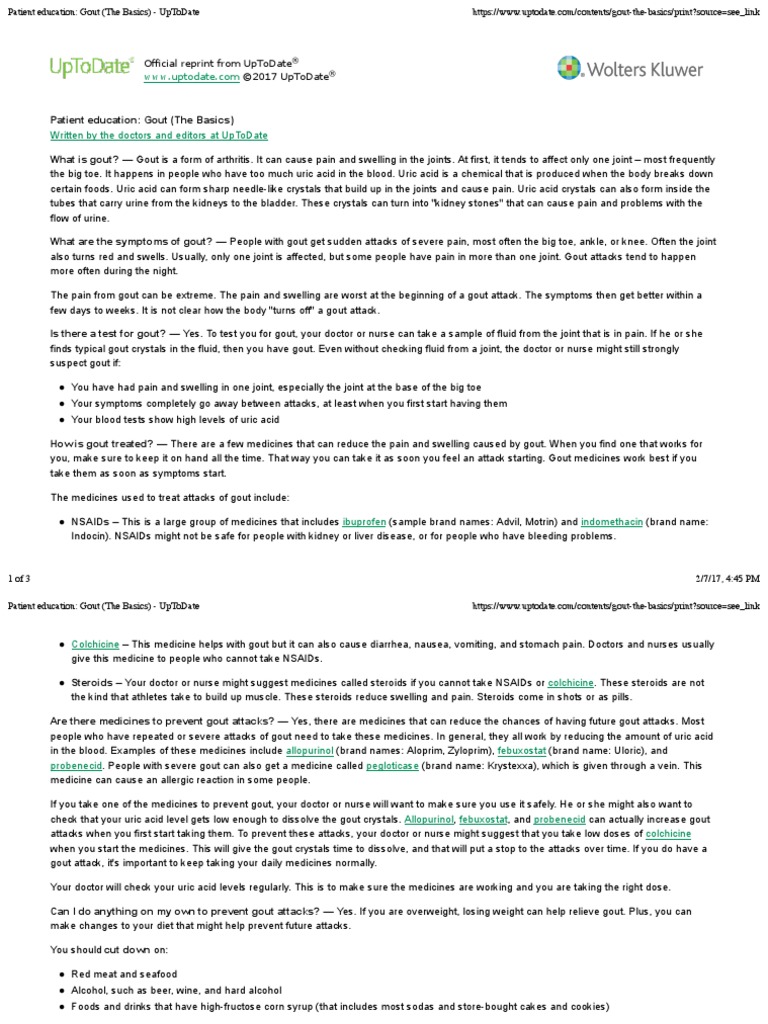 Patient Education Gout The Basics - Uptodate | PDF | Gout | Joint