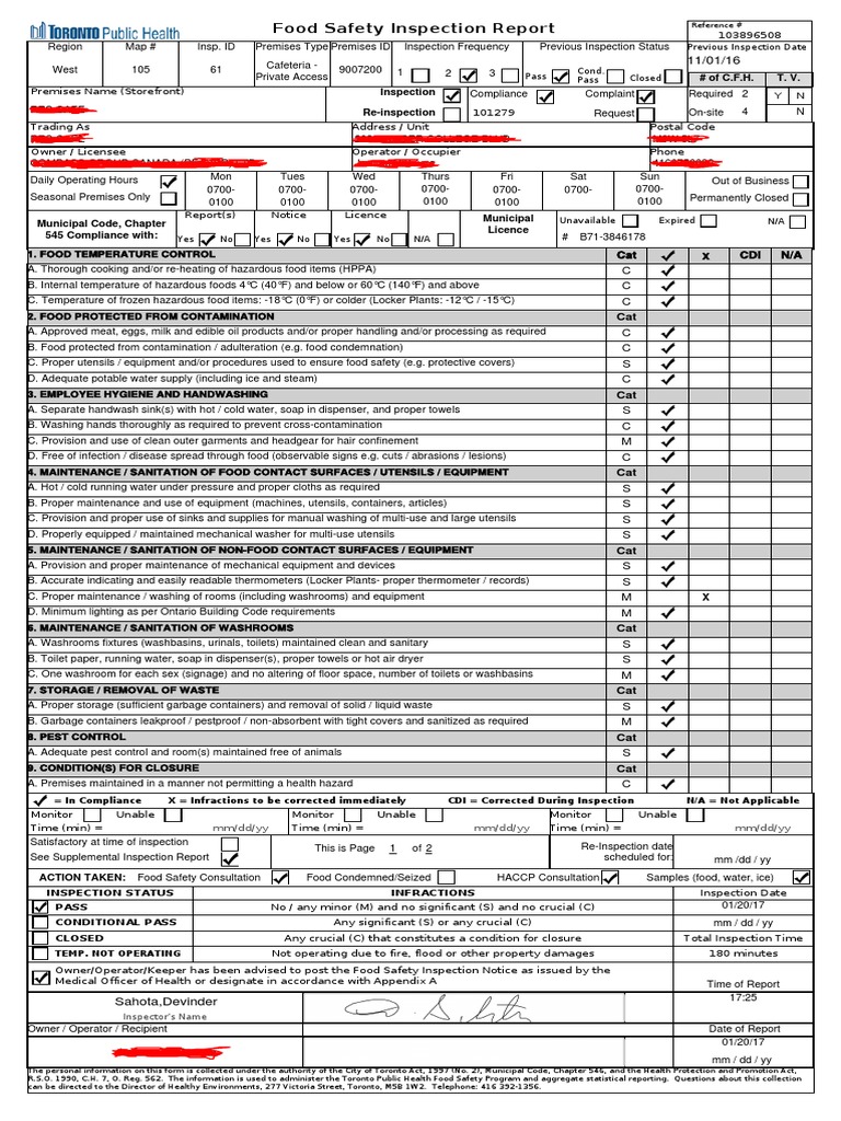 Sample Food Inspection Report | PDF | Public Toilet | Sanitation