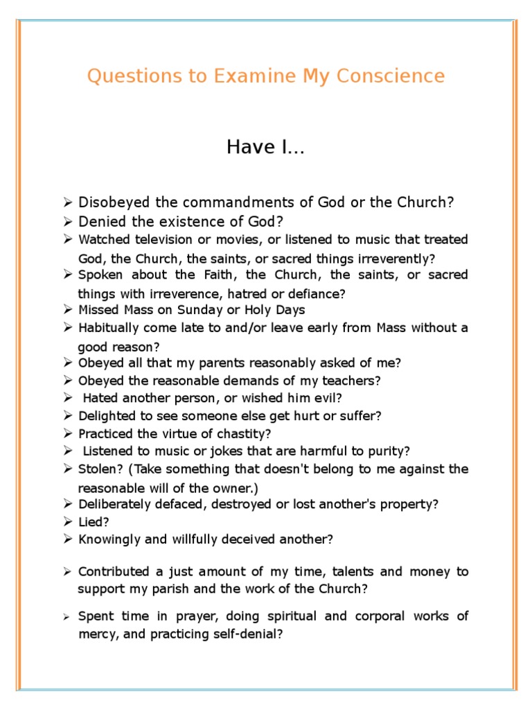 Questions To Examine My Conscience: Have I | PDF