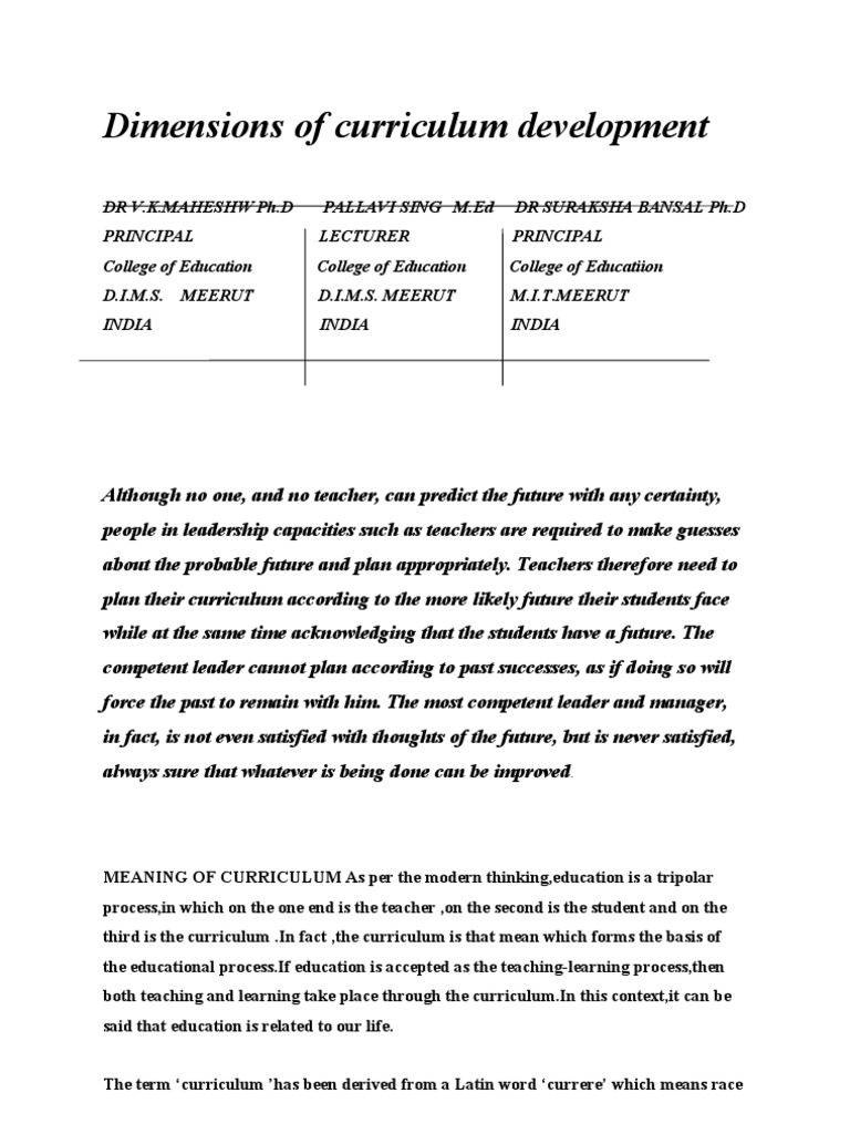 Dimensions of Curriculum Development | PDF | Curriculum | Educational ...