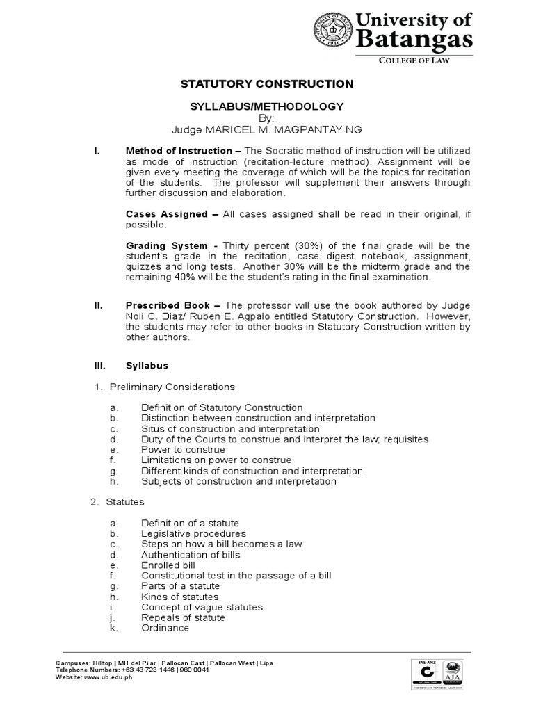Statcon Syllabus | PDF | Statutory Interpretation | Official Documents