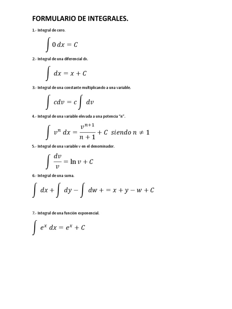 Formulario Completo de Integrales | PDF | Métodos y materiales de enseñanza