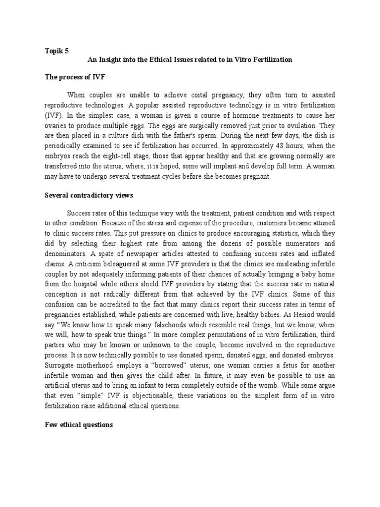 Ethical Issues in In Vitro Fertilization | PDF | In Vitro Fertilisation ...