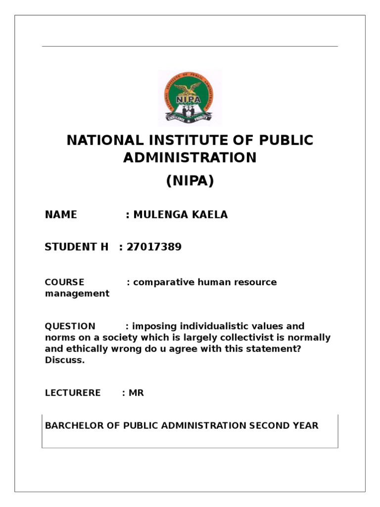 National Institute of Public Administration (NIPA) : Name: Mulenga ...