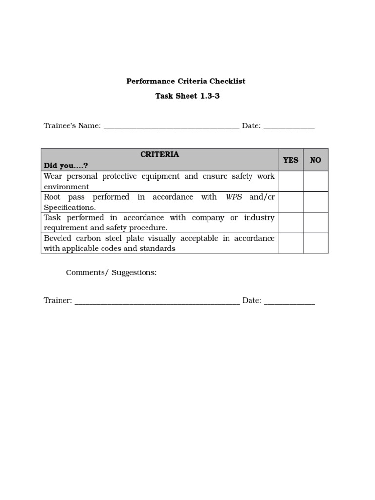 Performance Criteria Checklist 1 | PDF