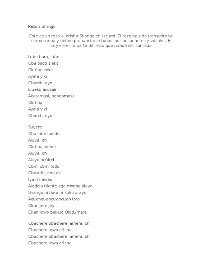 Rezo y Ofrendas a Shango | PDF | Rituales | Maíz