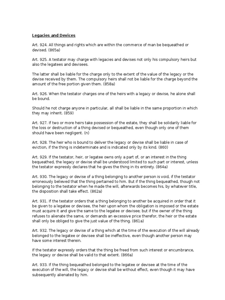 Legacies and Devices | PDF | Will And Testament | Intestacy