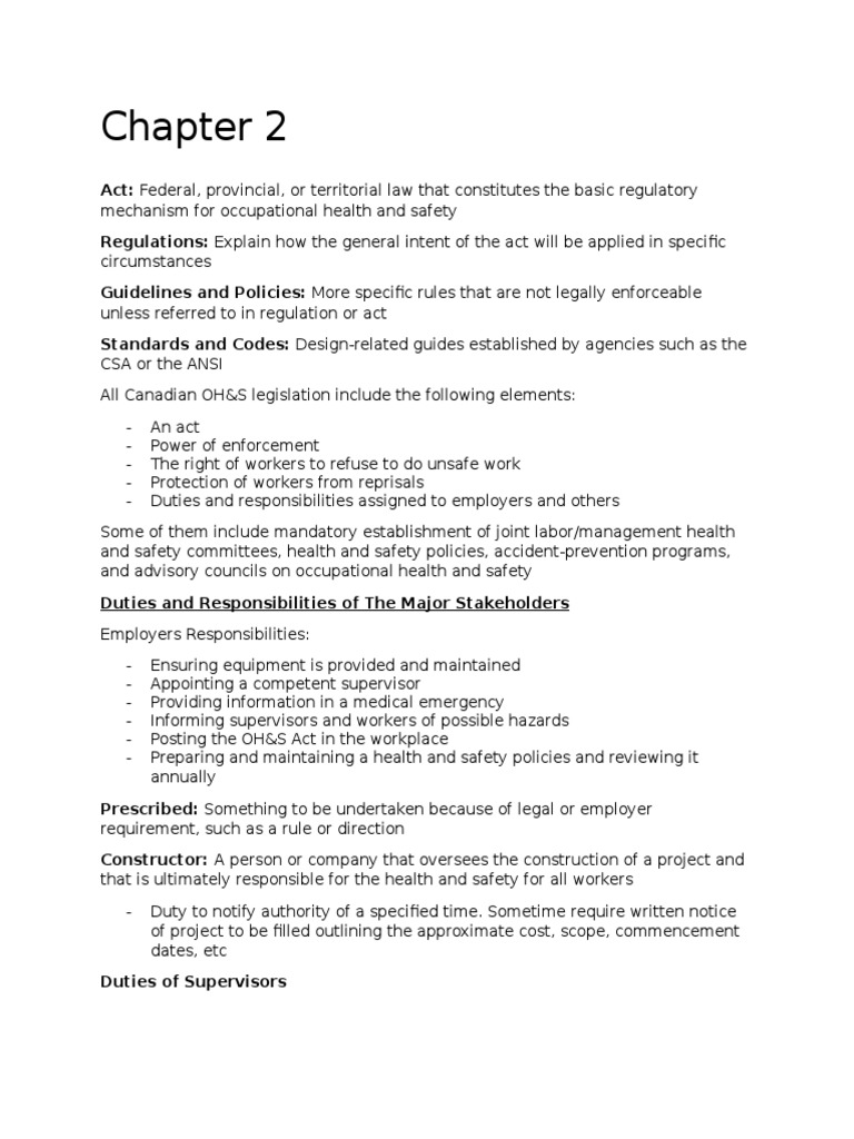 Chapter 2 Health and Safety | PDF | Occupational Safety And Health | Safety