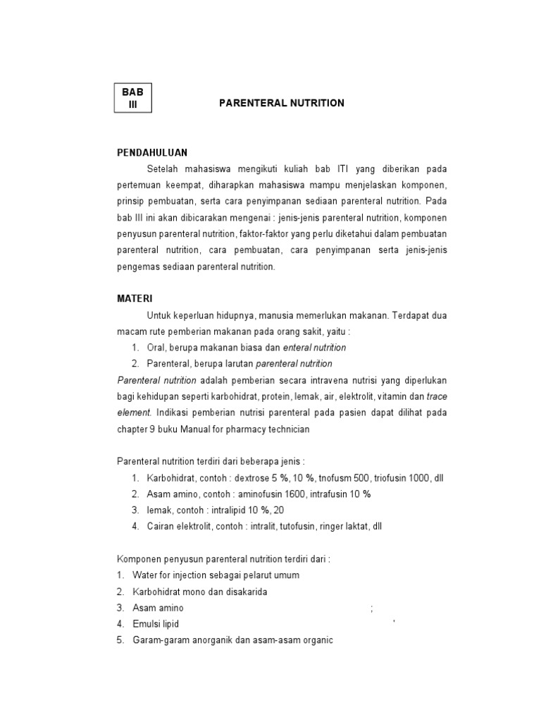 Panduan Pembuatan Parenteral Nutrition | PDF
