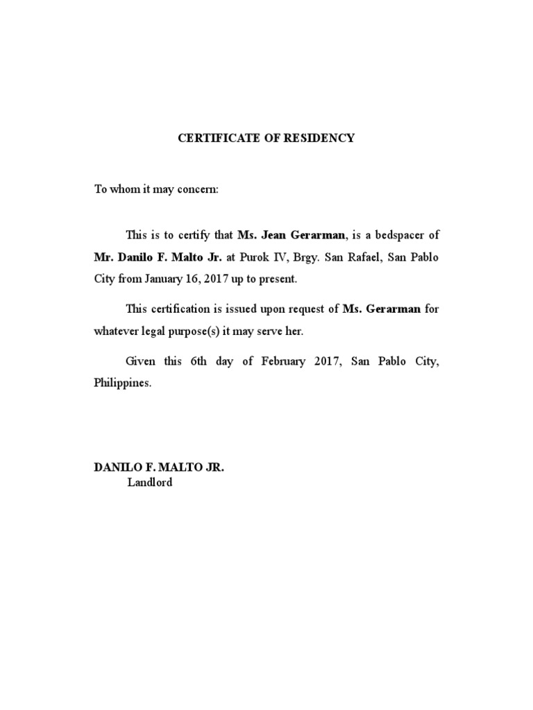 Certificate of Residency | PDF