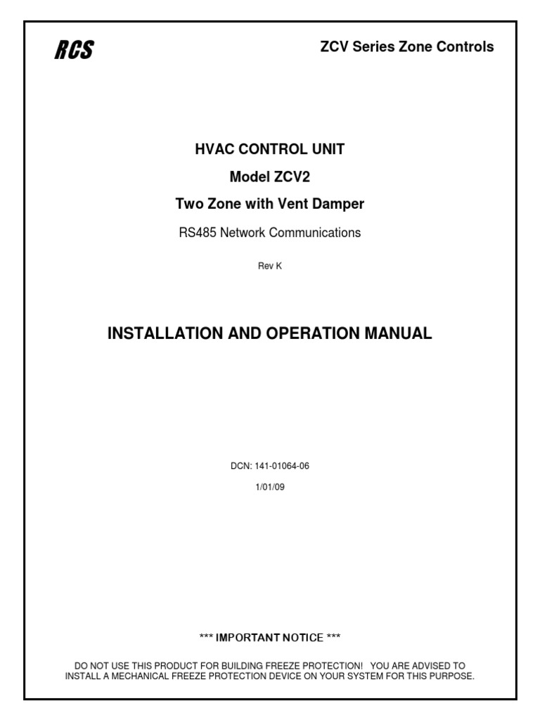 ZCV Installation Manual | PDF | Hvac | Thermostat