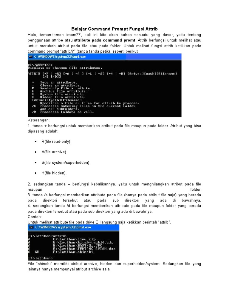 Belajar Command Prompt Fungsi Attrib | PDF