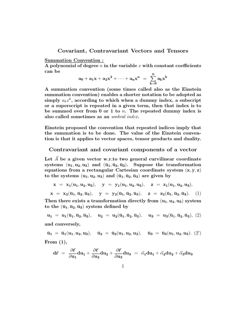 Covariant, Contravariant Vectors and Tensors: 2 N N N K K | PDF