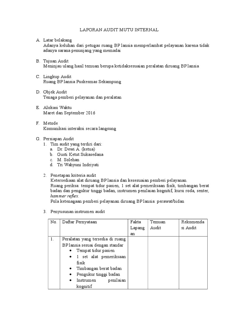 Audit Mutu Internal Lansia | PDF