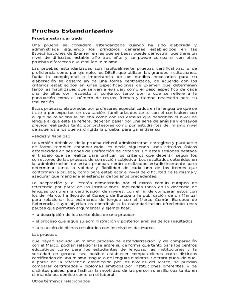 Pruebas Estandarizadas | PDF | Validez (Estadísticas) | Prueba (evaluación)