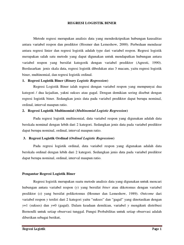 Regresi Logistik Biner: Konsep dan Estimasi | PDF