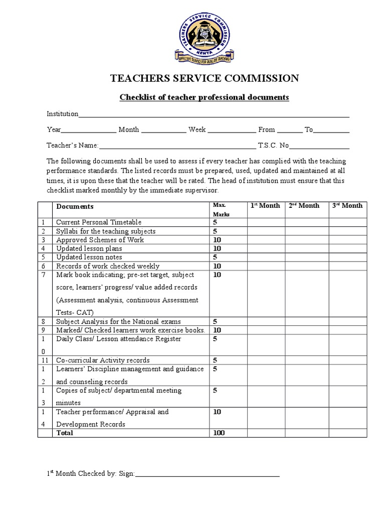 Teachers Service Commission Checklist | PDF