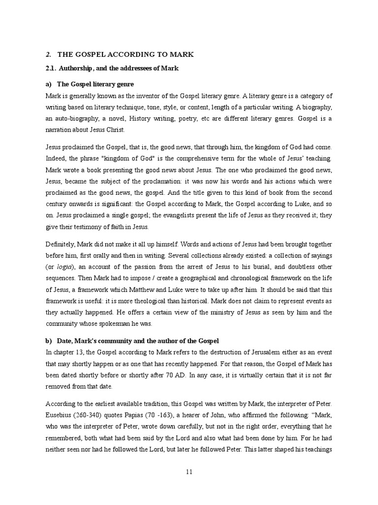 Authorship and Themes in Mark's Gospel | PDF | Gospel Of Mark | Gospels